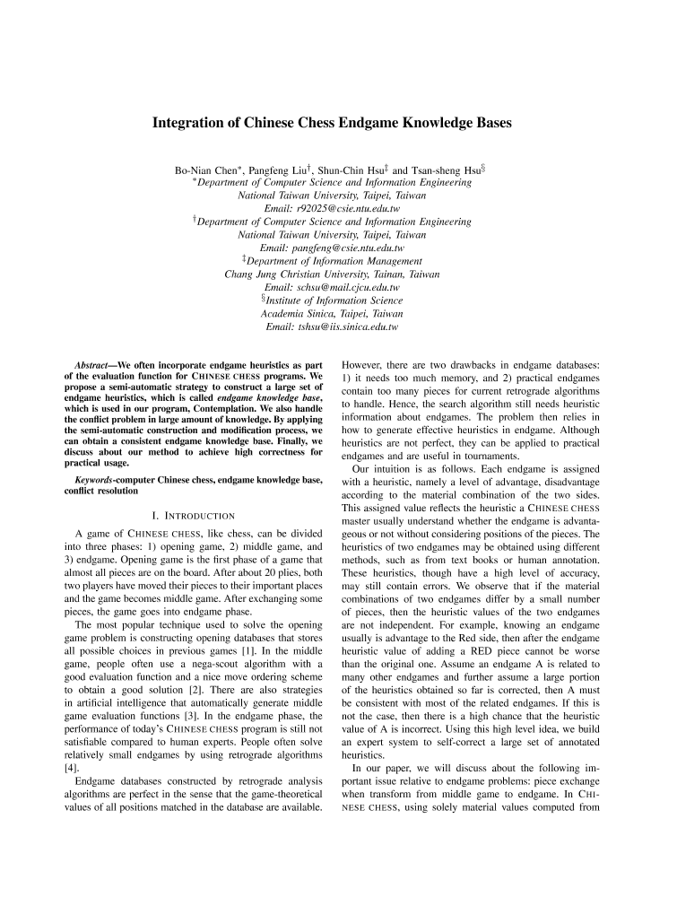 Integration of Chinese Chess Endgame Knowledge Bases | IEEE Conference ...
