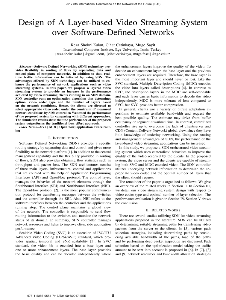 Design of a layer-based video streaming system over software-defined ...